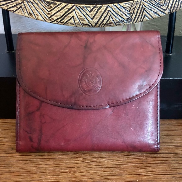 Bags | Burgundy Leather Trifold Wallet With Kisslock Closure | Poshmark